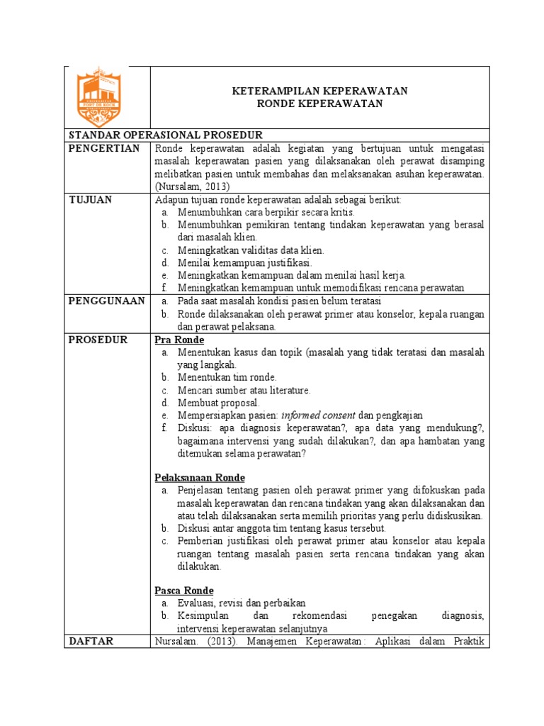Sop Ronde Keperawatan | PDF | Sains & Matematika