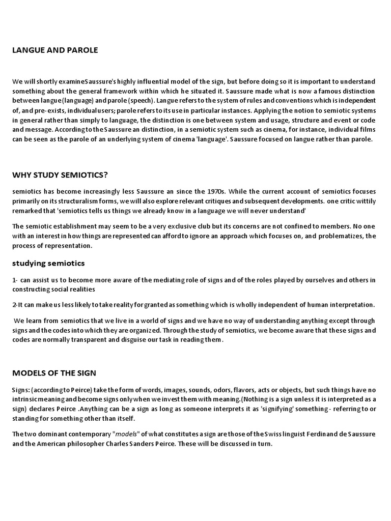Langue and Parole | PDF | Semiotics | Philosophical Movements