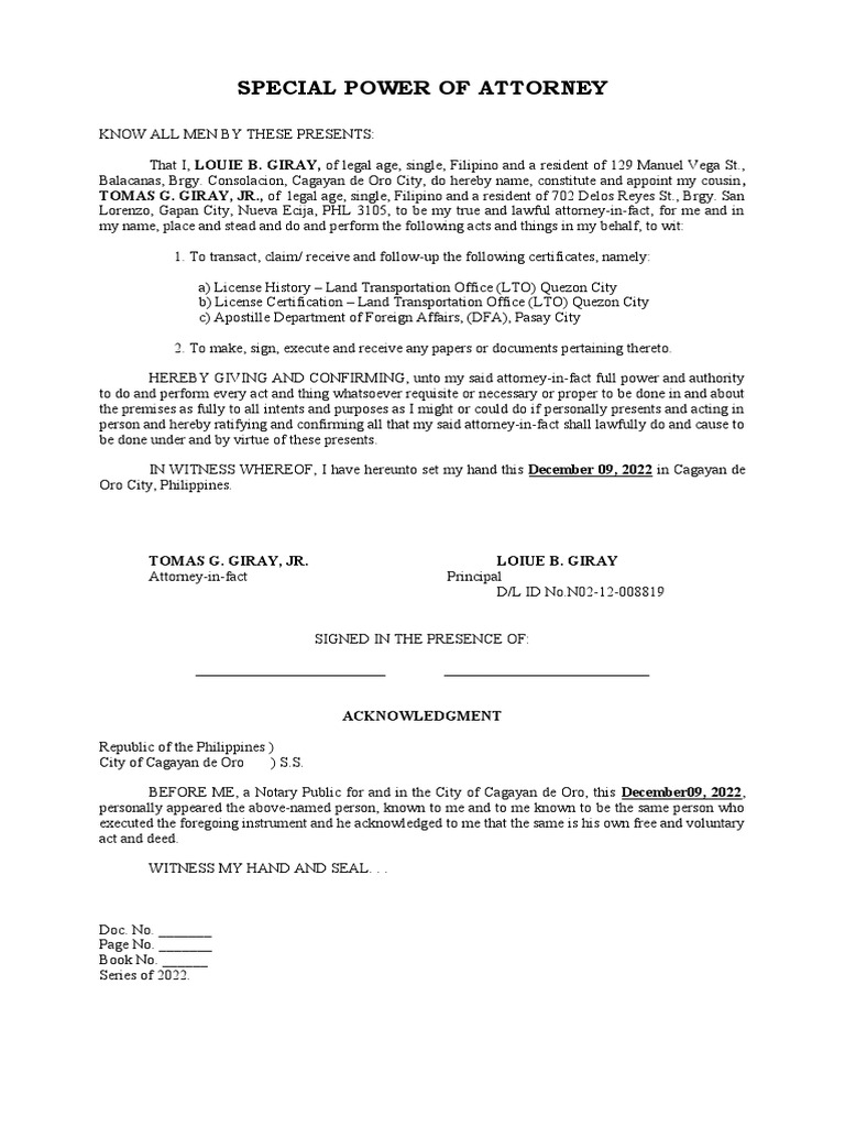 Special Power of Attorney | PDF | Power Of Attorney | Notary Public