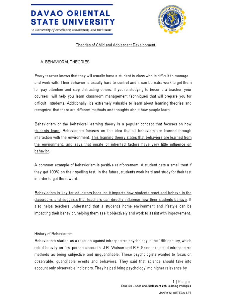 Educ100 - Theories of Child and Adolescent | PDF | Id | Constructivism (Philosophy Of Education)