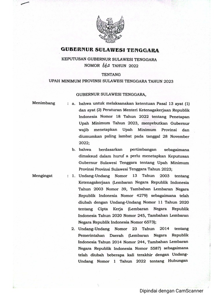 UMP Sulawesi Tenggara 2023 | PDF