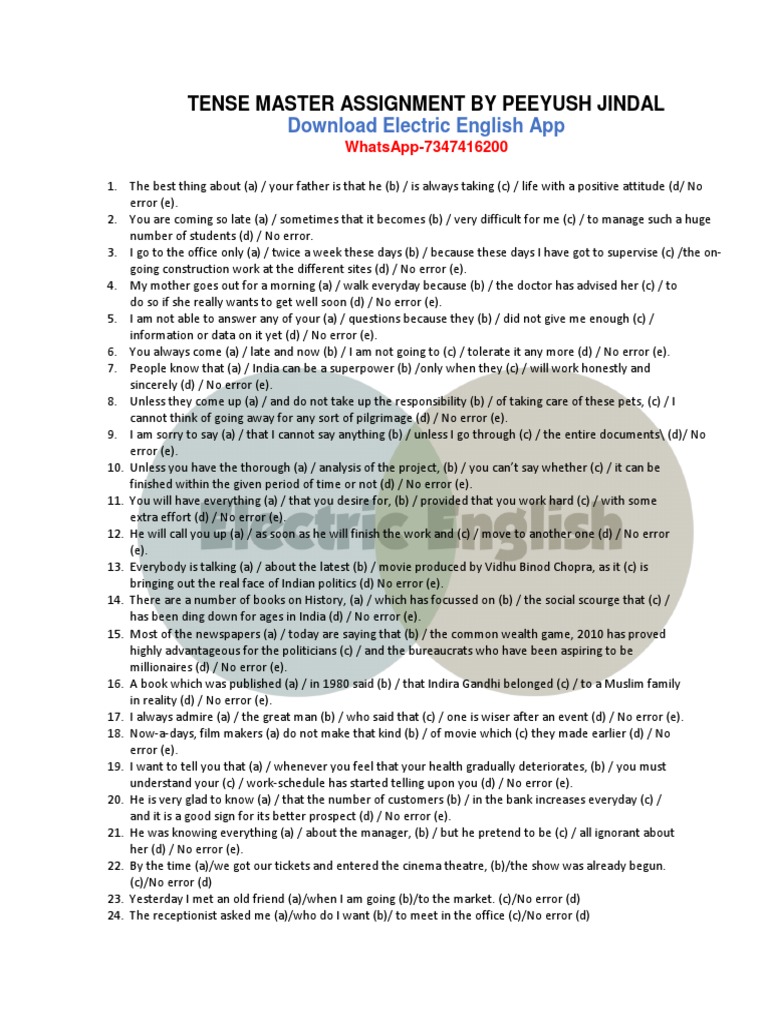 TENSE MASTER ASSIGNMENT | PDF