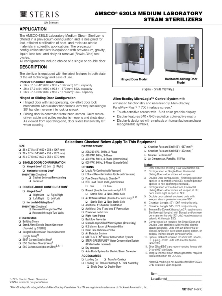 AMSCO LS Series Medium Steam Sterilizers 630LS Tech Data | PDF ...
