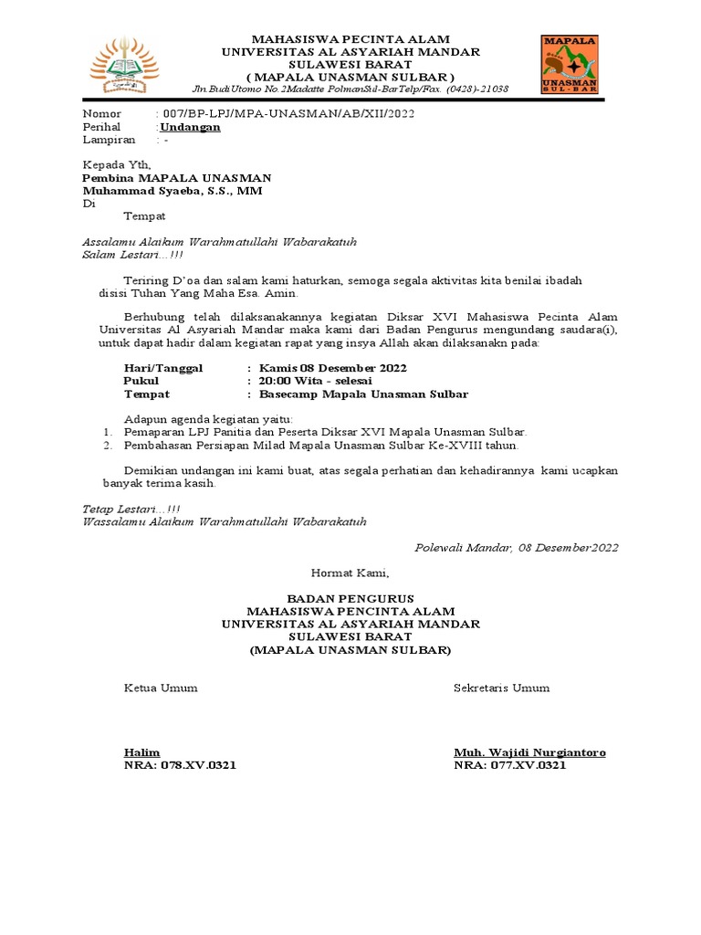 Undangan Mapala Unasman | PDF