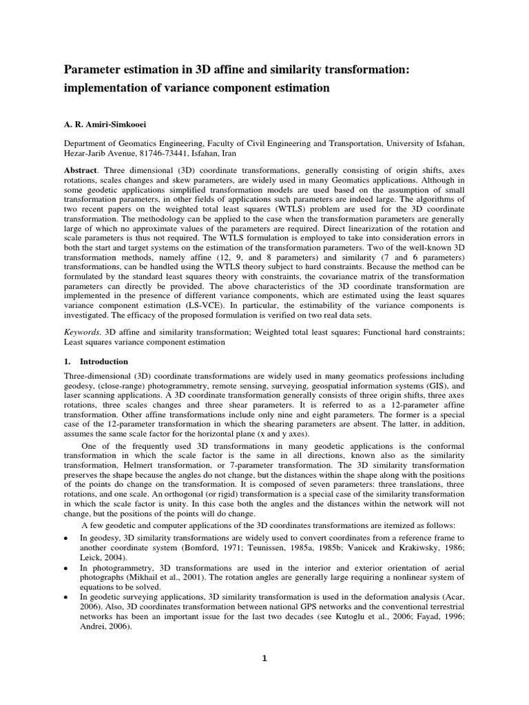 Jurnal Parameter Estimation In 3d Affine And Similarity Transformation