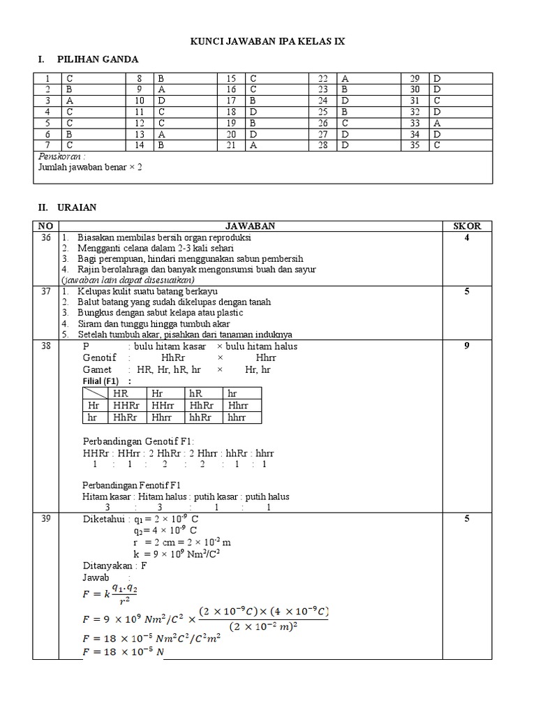 Kunci Jawaban Ipa Kelas 9 | PDF