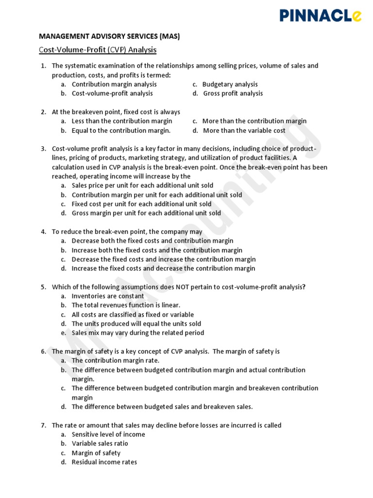 MAS CVP Analysis Handouts | PDF | Business Process | Evaluation