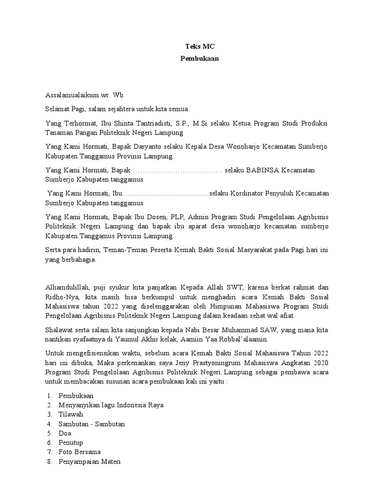 Teks Mc Pembukaan Kbsm Pdf