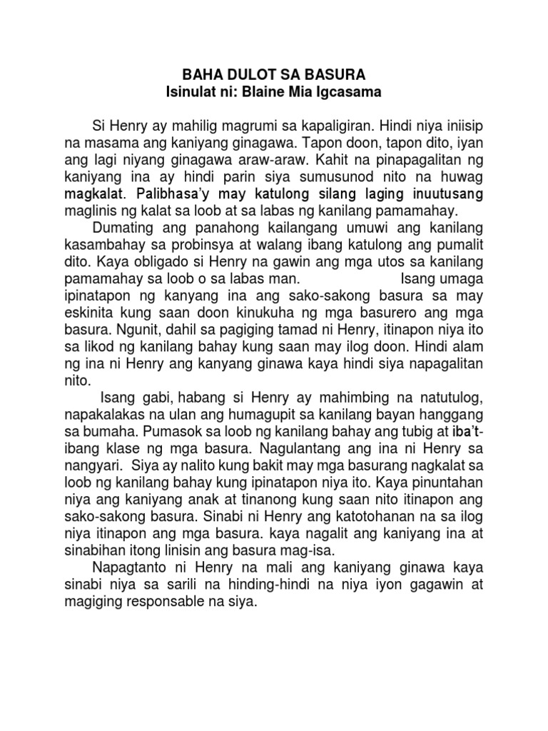 Baha Dulot Sa Basura - MAIKLING KUWENTO | PDF