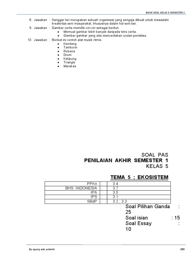 Soal PAS Kls 5 SMT 1 Tema 5 | PDF
