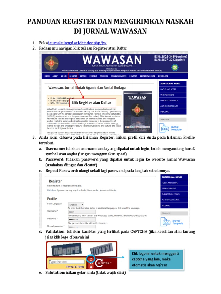 Panduan Register Dan Mengirimkan Naskah Di Jurnal Wawasan | PDF