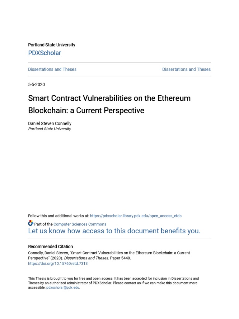 Smart Contract Vulnerabilities On The Ethereum Blockchain - A Curr | PDF | Bitcoin ...