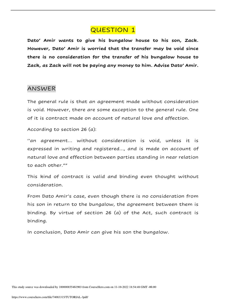 Tutorial 3 PDF | PDF | Consideration | Insurance