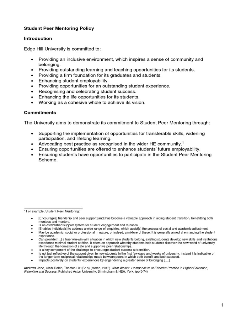 DefinitiveStudent Peer Mentoring Policy Post LTC 07.06.17 | PDF ...