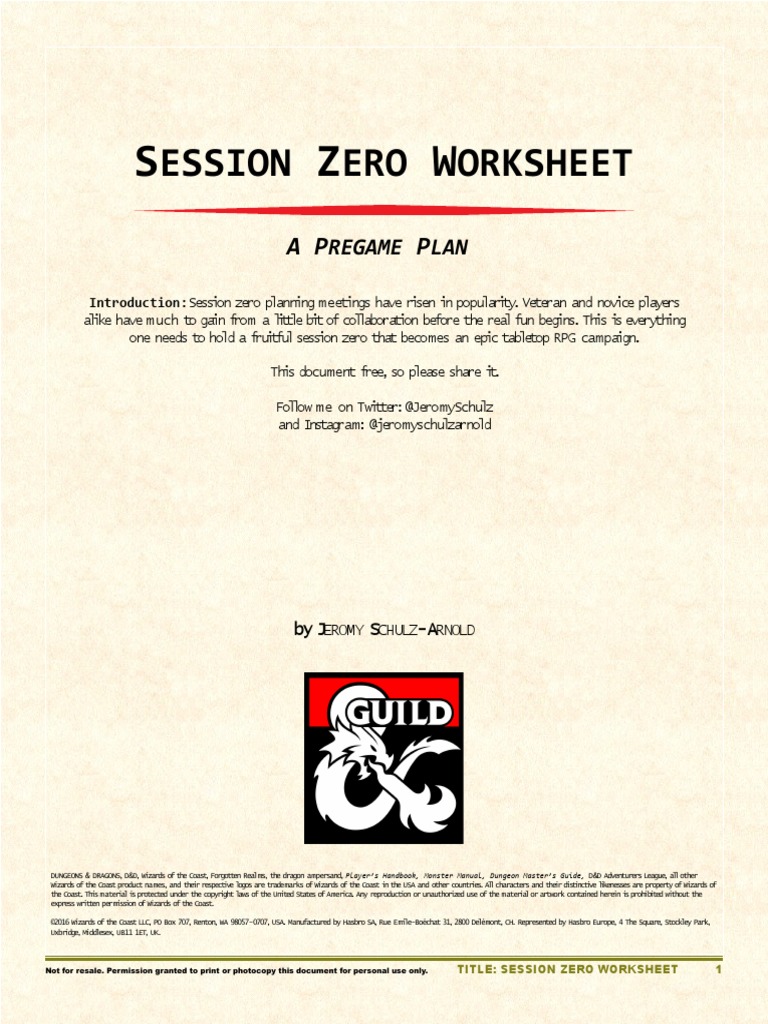 988495-Session Zero | PDF | Wizards Of The Coast | Tabletop Role Playing Game