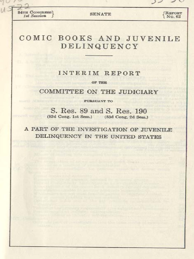 Comic Books and Juvenile Delinquency Interim Report 1955 | PDF