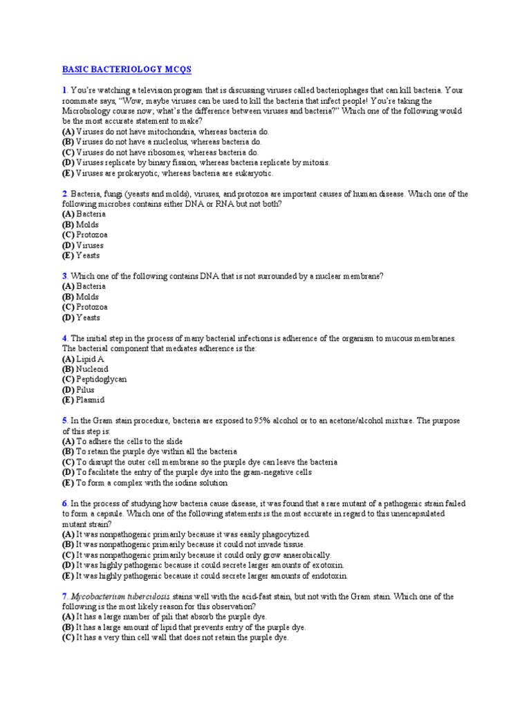 Basic Bacteriology Mcqs | PDF | Bacteria | Immune System