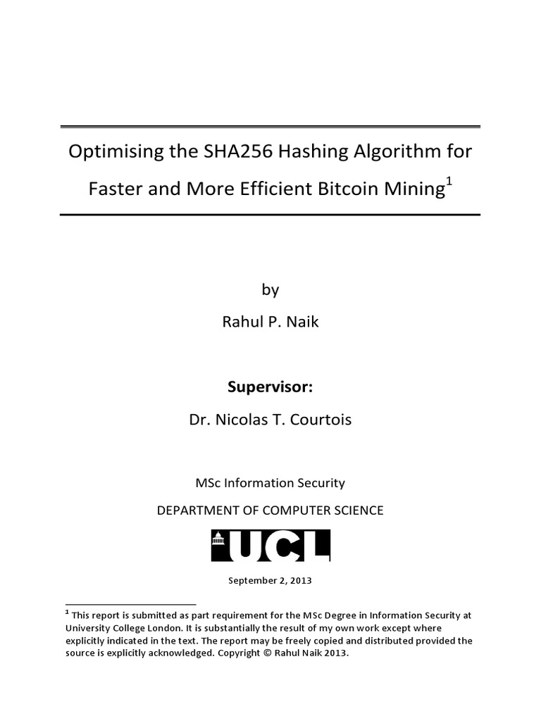 Optimising The Sha256 Hashing Algorithm For Faster And More Efficient Bitcoin Mining Rahul 