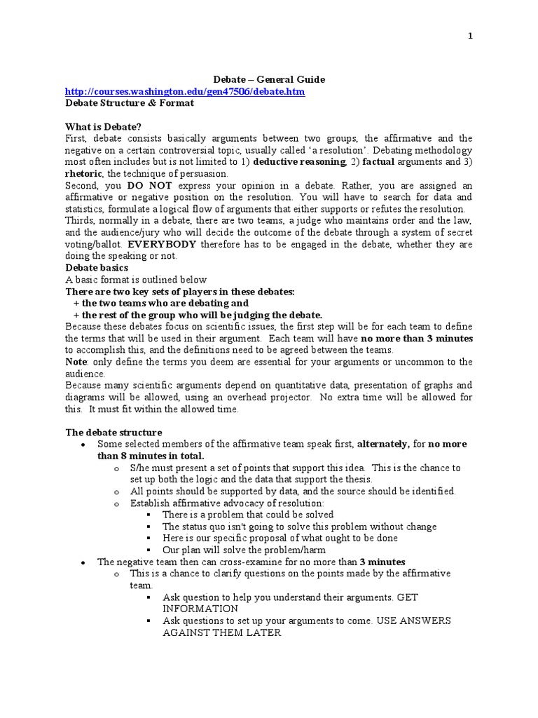 A Comprehensive Guide to Structuring an Effective In-Class Debate | PDF ...