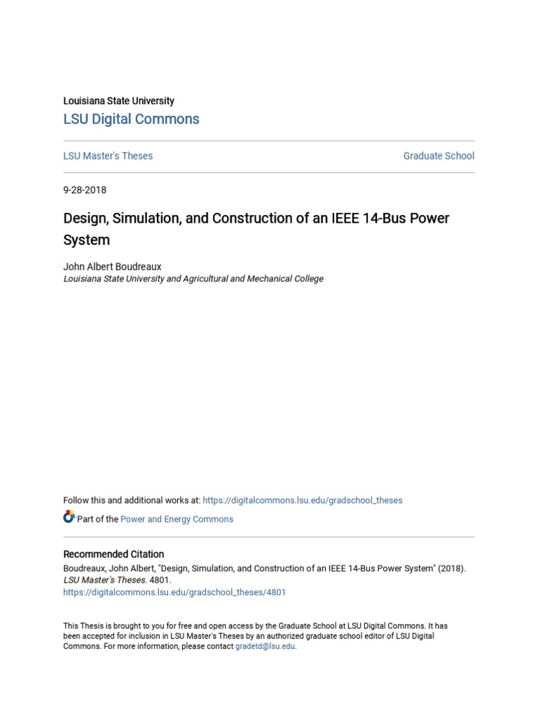IEEE 14-Bus Power System Thesis | PDF | Electric Power Transmission ...