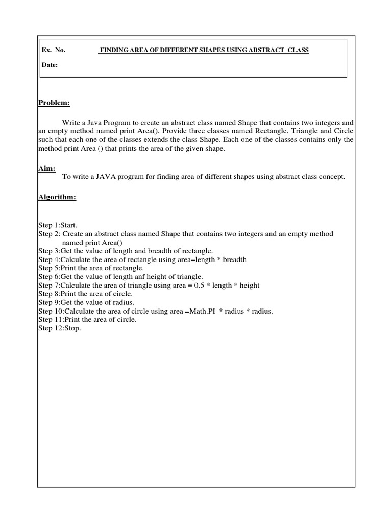 Exercise 2 Pdf Area Class Computer Programming