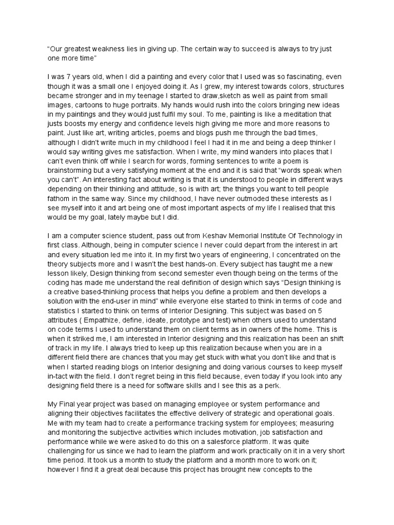 Statement of Purpose - SOP | PDF | Interior Design | Design