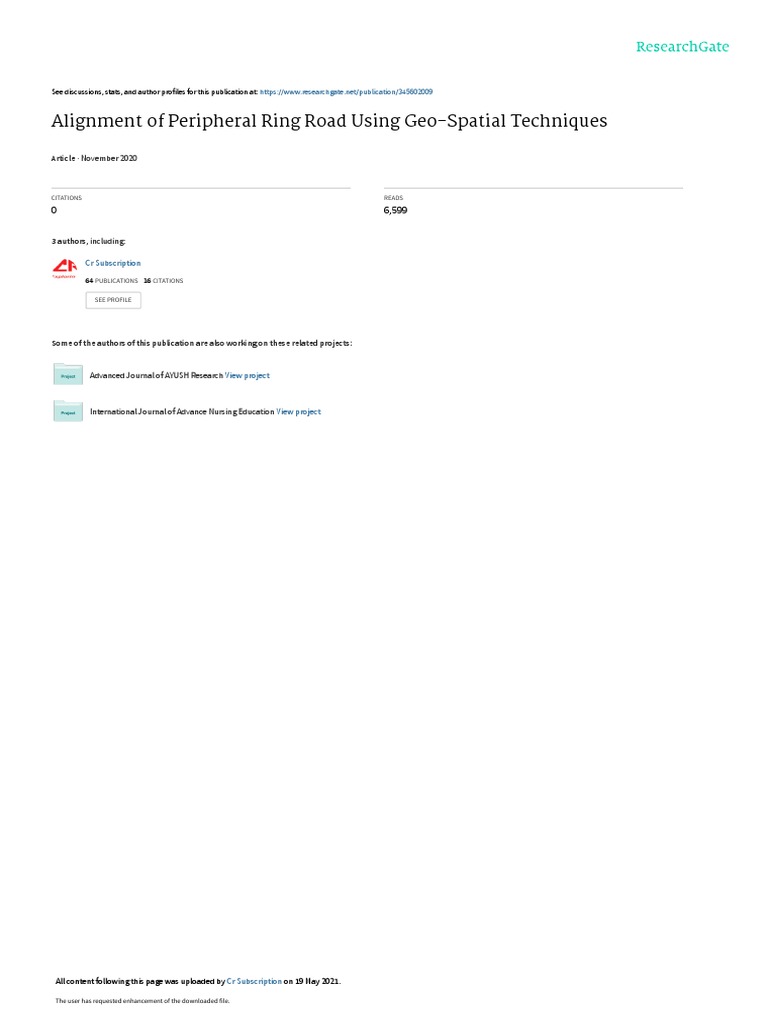 Alignment of Peripheral Ring Road Using Geo-Spatial Techniques ...
