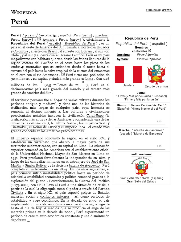 Peru - Wikipedia | PDF | Américas | Perú