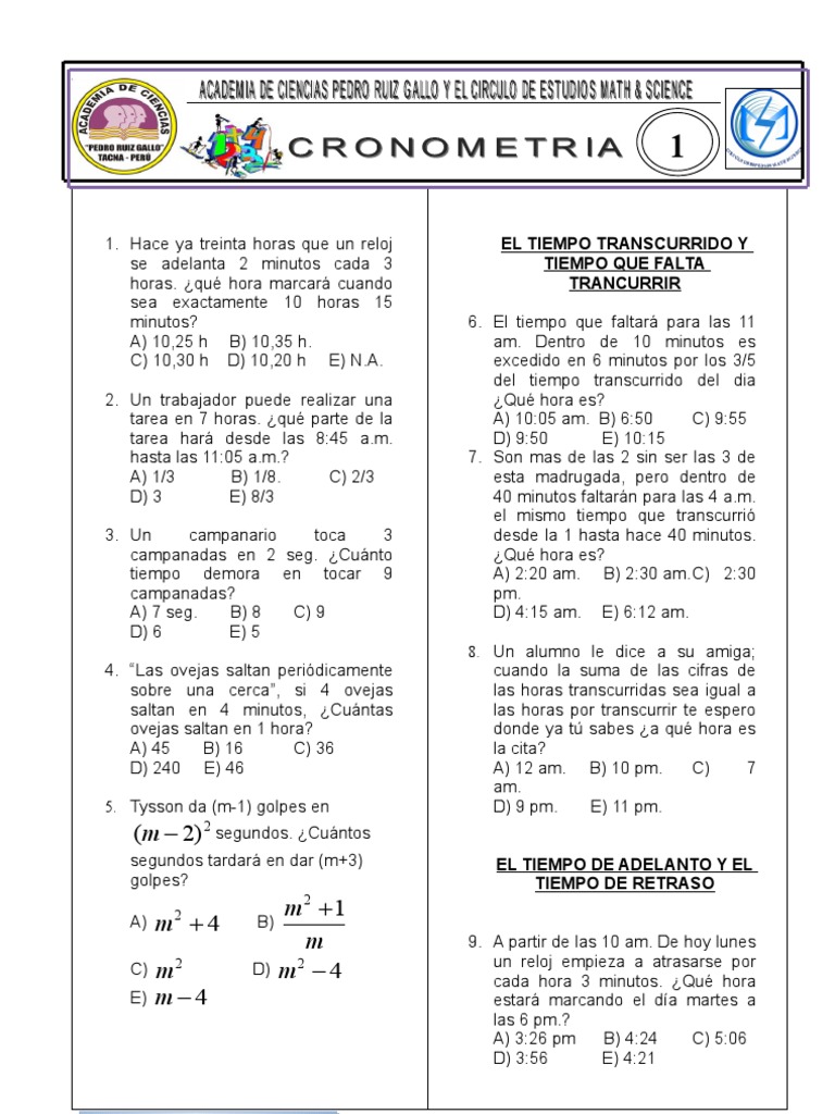 Problemas Sobre Relojes | PDF | Hora | Reloj