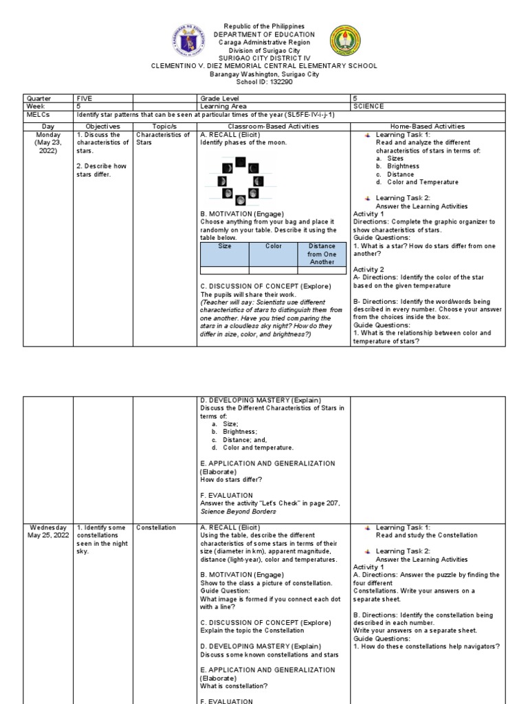q4 WLP Science Week 5 | PDF | Stars | Learning