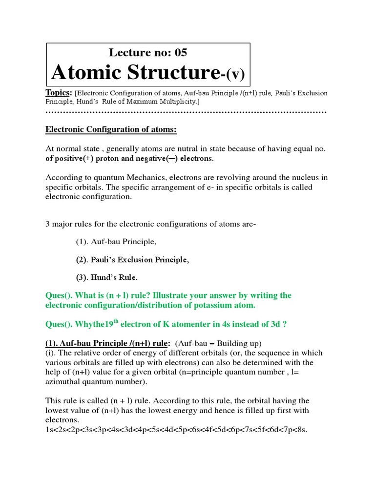 Lec 05 (Atomic Structure V) | PDF | Atomic Orbital | Electron Configuration