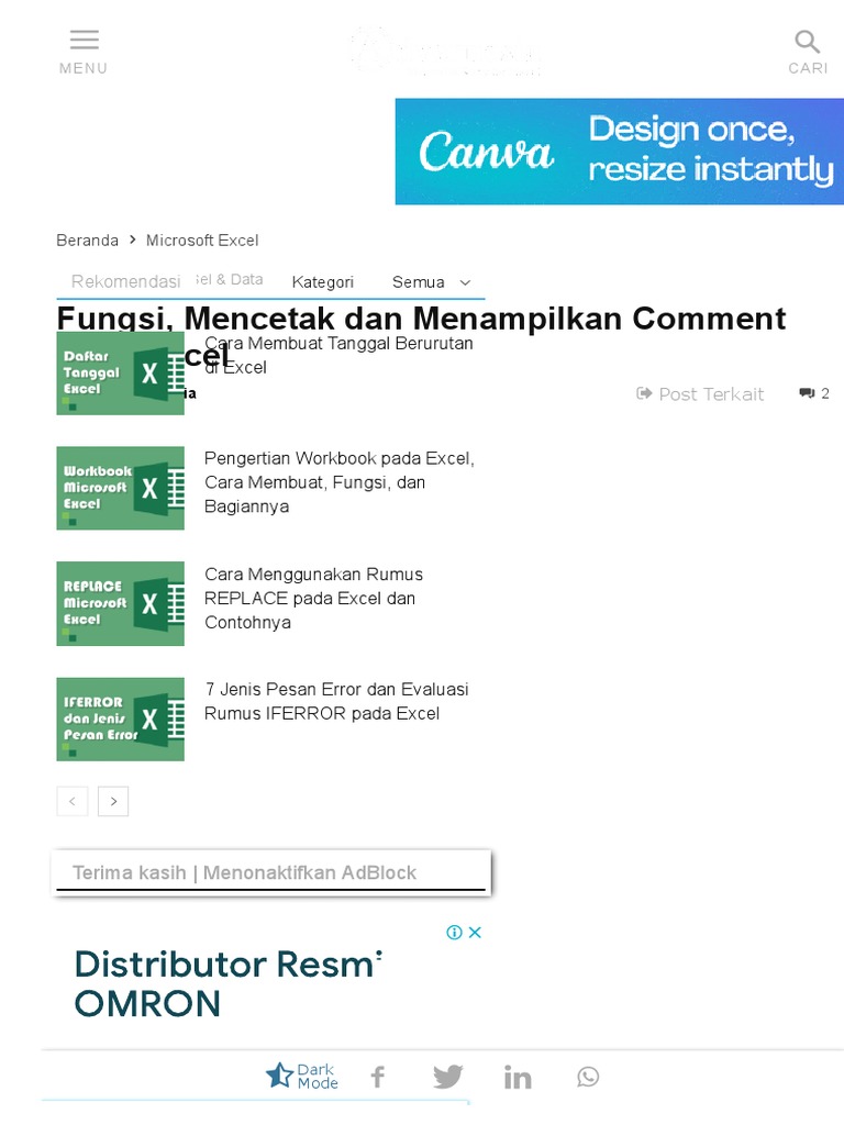 Fungsi, Mencetak Dan Menampilkan Comment Pada Excel - Advernesia | PDF