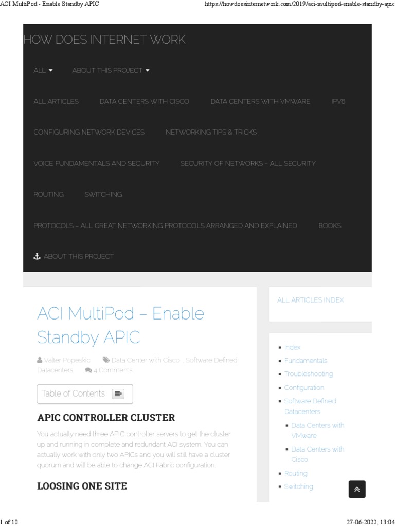 ACI MultiPod - Enable Standby APIC - How Does Internet Work | PDF | Computer Network | Data Center
