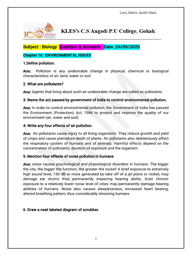 Air Pollution Question and Answers | PDF