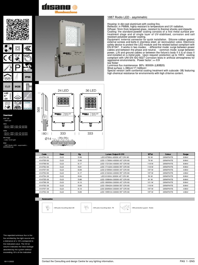 Disano Rodio LED Specifications | PDF | Corrosion | Building Engineering