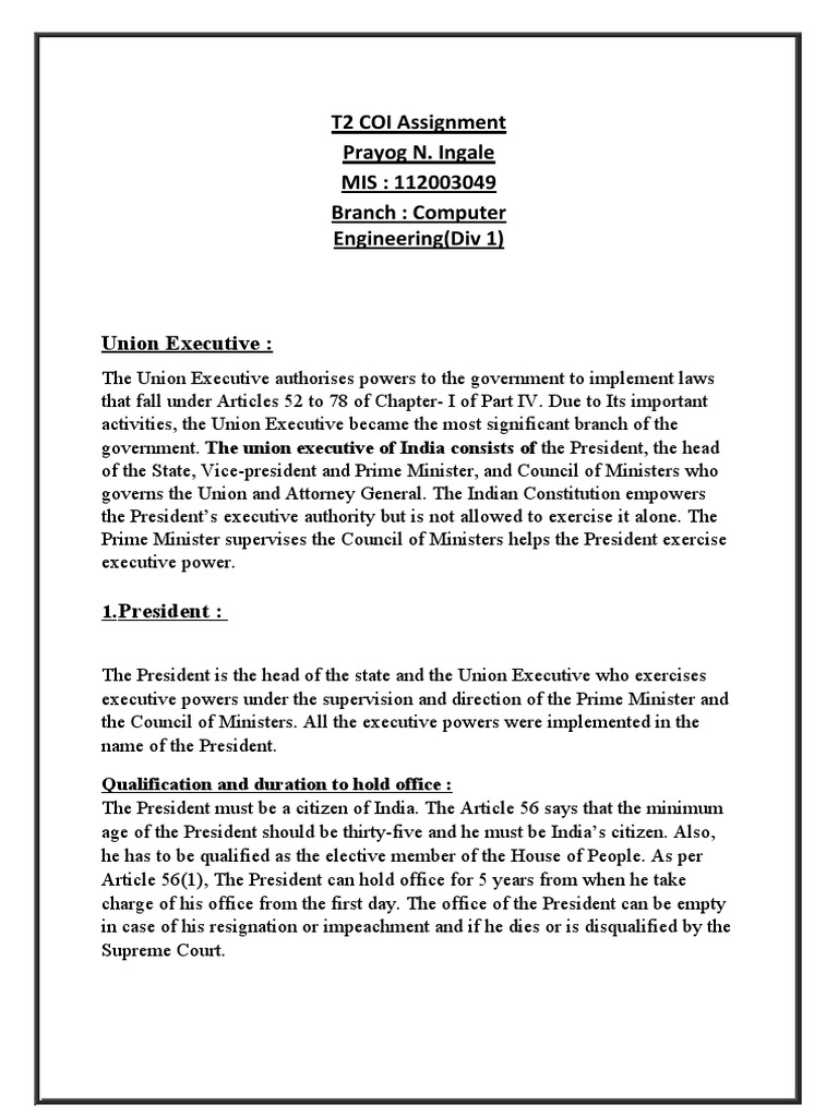T2 COI Assignment | Download Free PDF | Constitutional Law | Separation Of Powers