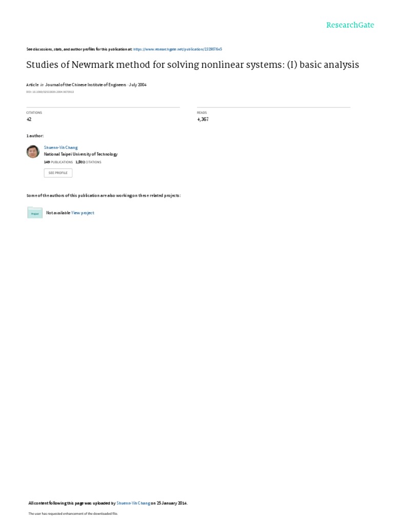 Studies of Newmark Method For Solving Nonlinear Sy | PDF | Nonlinear ...