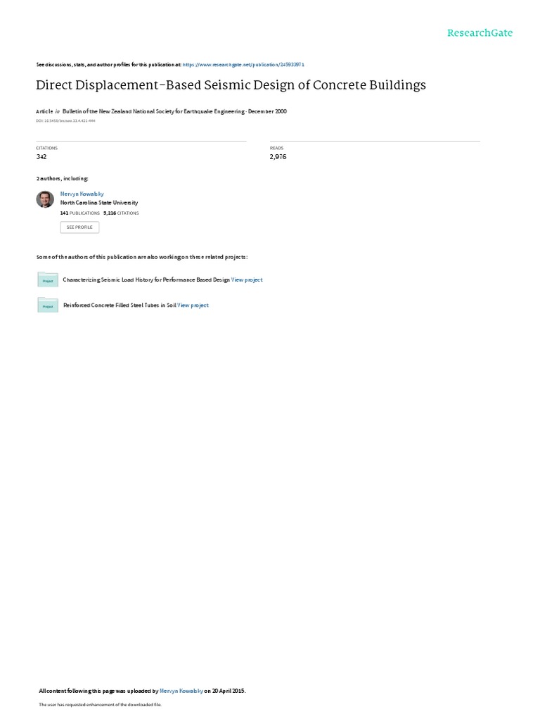 Direct Displacement Based Seismic Design of Concrete Structures | PDF | Deformation (Engineering ...