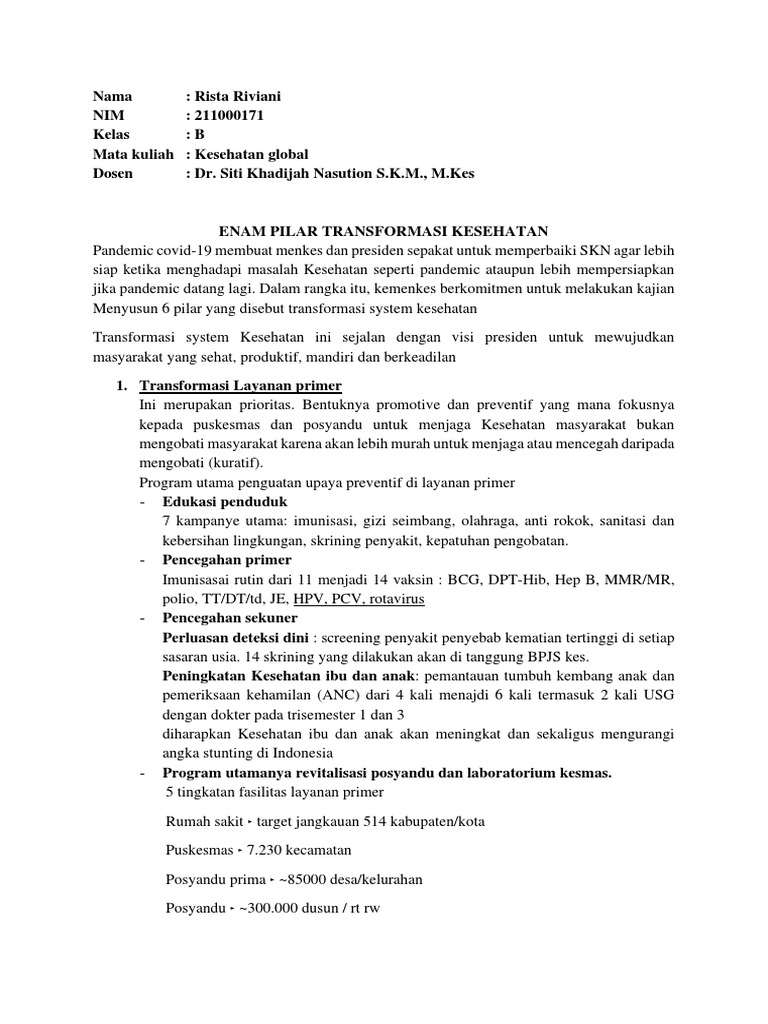 6 Pilar Transformasi Kesehatan | PDF