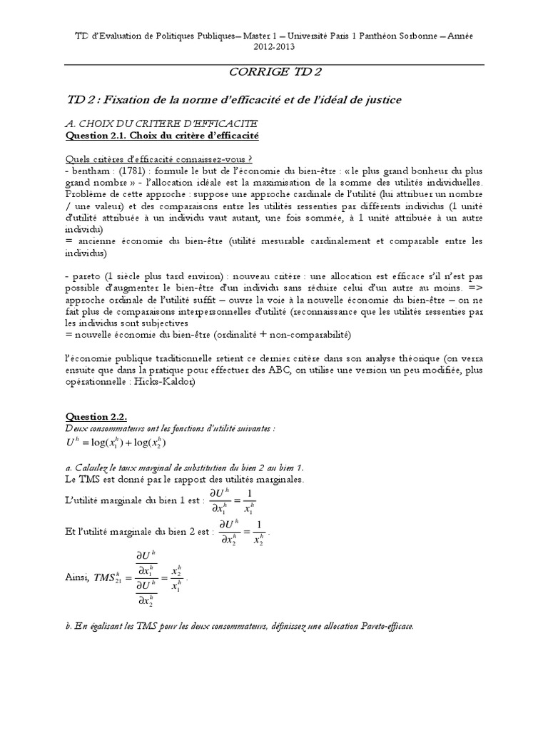 Efficacité et Justice en Économie Publique | PDF | Utilité (économie ...