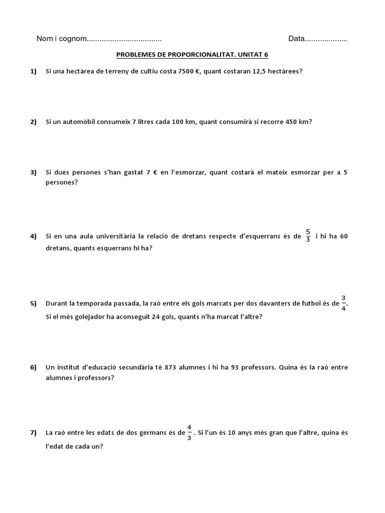 Problemes de Proporcionalitat | PDF