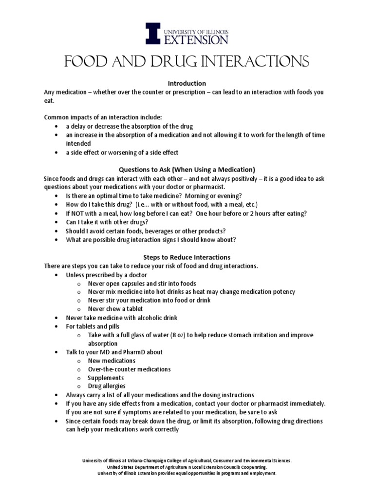 Food and Drug Interactions Handout PDF | PDF | Foods | Nutrition