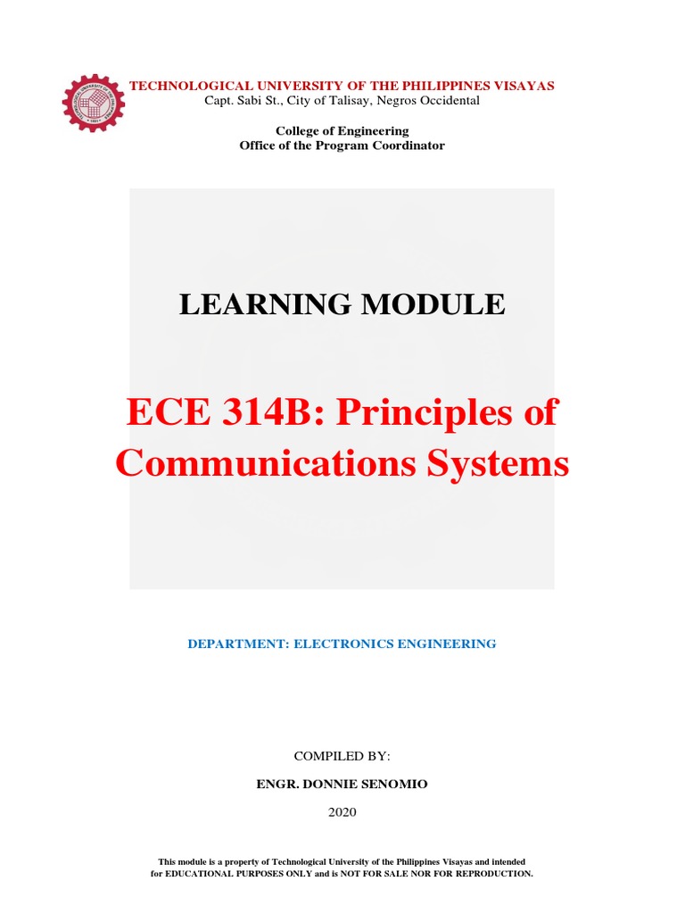 ECE 314B Principles of Communication Systems WK6to8 Module | PDF