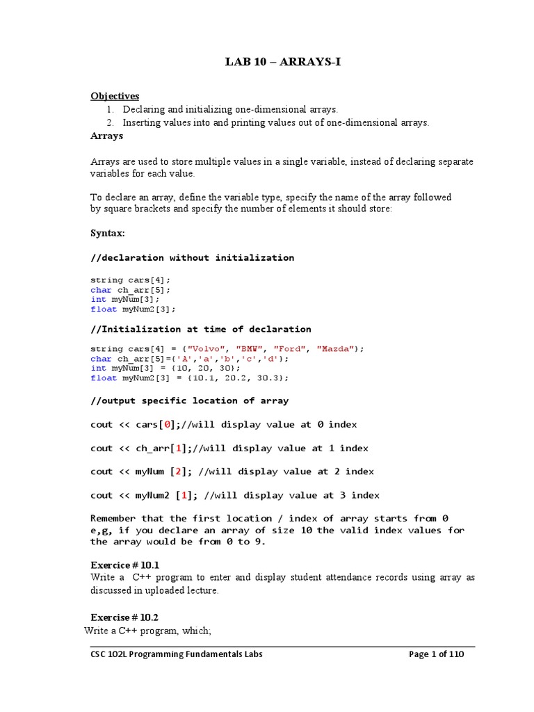 Lab 10 12 Pdf Array Data Structure Array Data Type