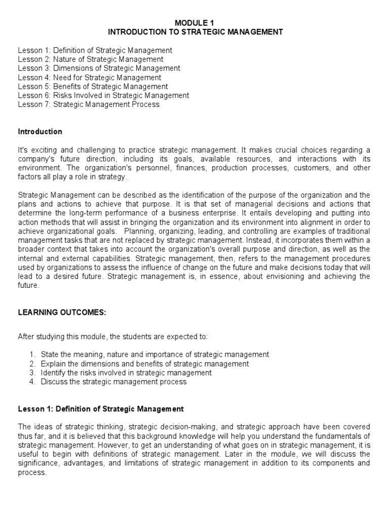 Module 1 Strat MGT | Download Free PDF | Strategic Management | Strategic Planning