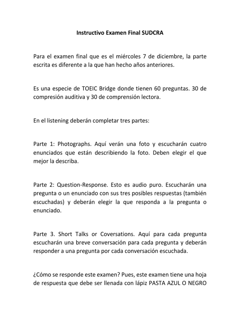 Instructivo Examen Final SUDCRA | PDF