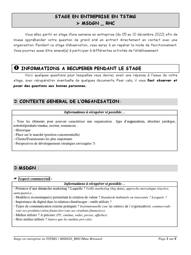 Stage Entreprise 2023 - Rapport de Stage - Travail À Faire | PDF ...