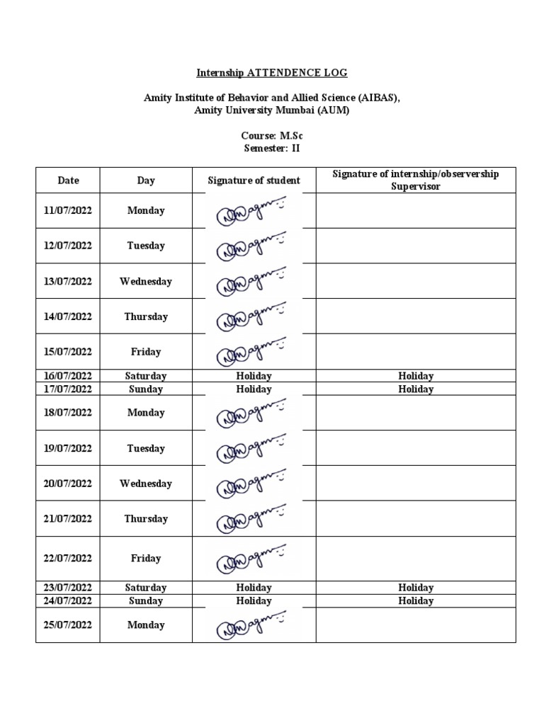 Internship ATTENDENCE LOG | PDF