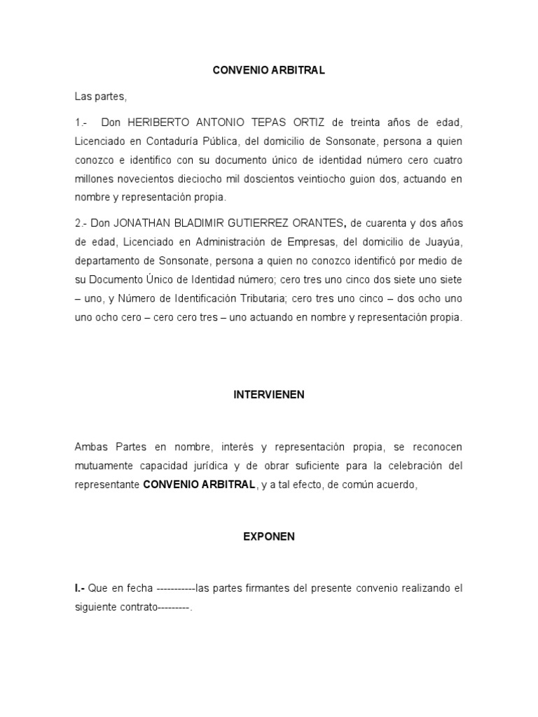 CONVENIO ARBITRAL Doc 1 | PDF | Arbitraje | Justicia