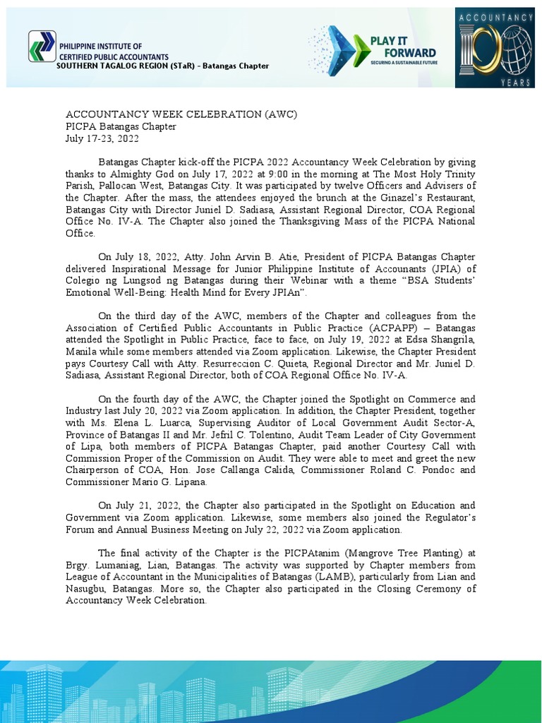 PICPA Batangas Chapter Accountancy Week Celebration | PDF | Accounting ...
